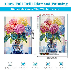 EIBEILI Diamond Painting Kits for Adults, Hydrangea in Glass 5D Diamond Art Kits for Beginner DIY Full Drill Diamond Dots Crystal Craft Kits for Home Wall Decor Gifts 11.8x15.7 inch