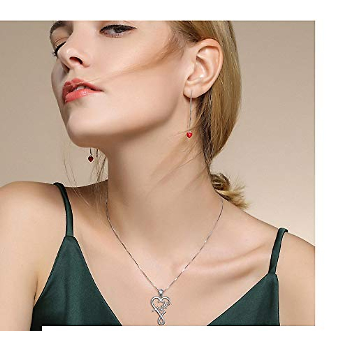 DAOCHONG S925 Sterling Silver Word Calligraphy Jewelry Faith Inspirational Message Charm Love Heart Pendant Necklace For Women Men,18 inches