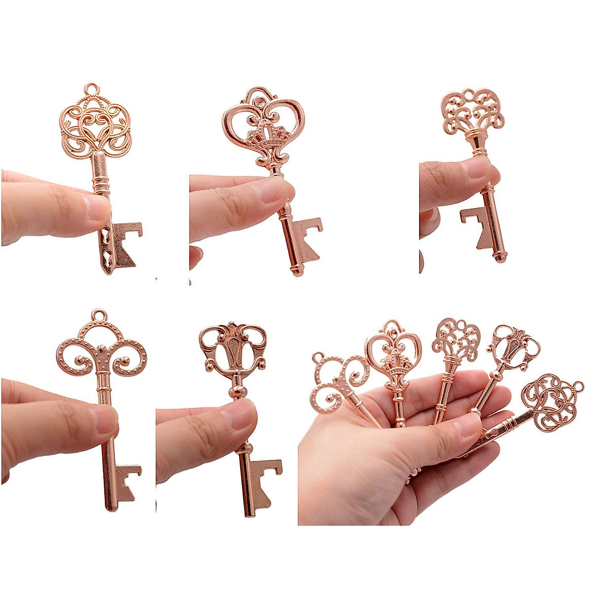 50pcs Rose Gold Skeleton Key Beer Bottle Opener With 100 Pcs Thank You Card and 98 Feet Hemp Rope for Wedding Party Favors