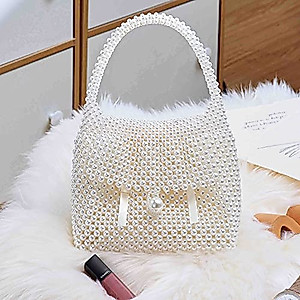 Grandxii Pearl Purse Tote Handbag Beaded Bag Evening Party Shoulder Bag For Women With Pearl