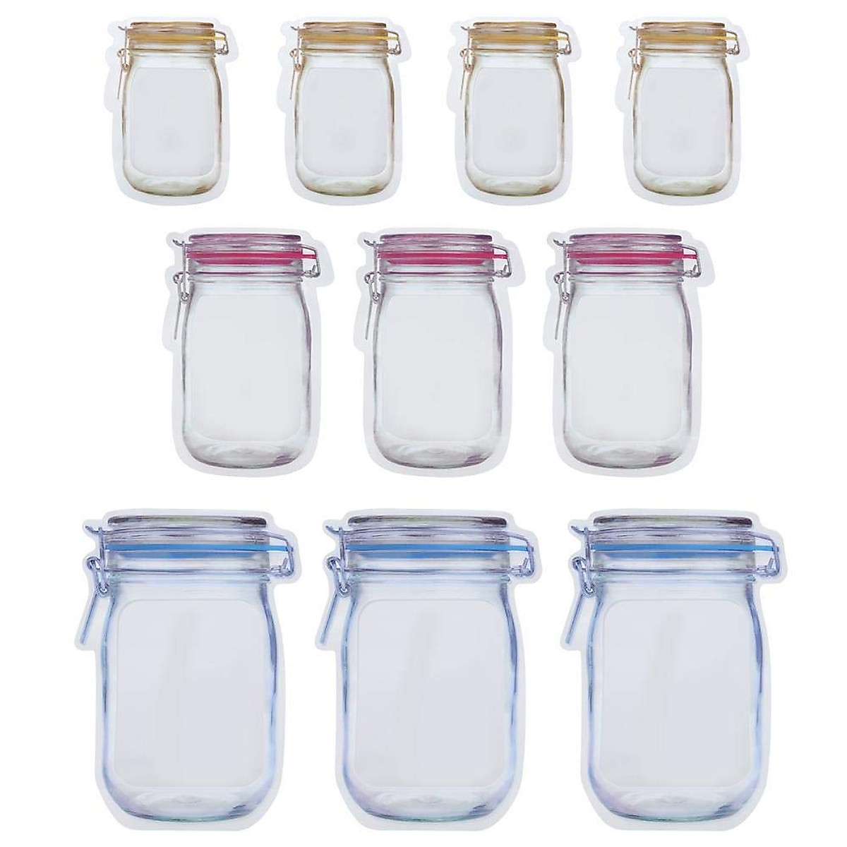 Fdit 10 Pieces Mason Jar Pattern Food Saver Storage Bags Set Airtight Reusable Bottle Modeling Zippers Food Container Kitchen Organizer 's Snacks Fresh Bags