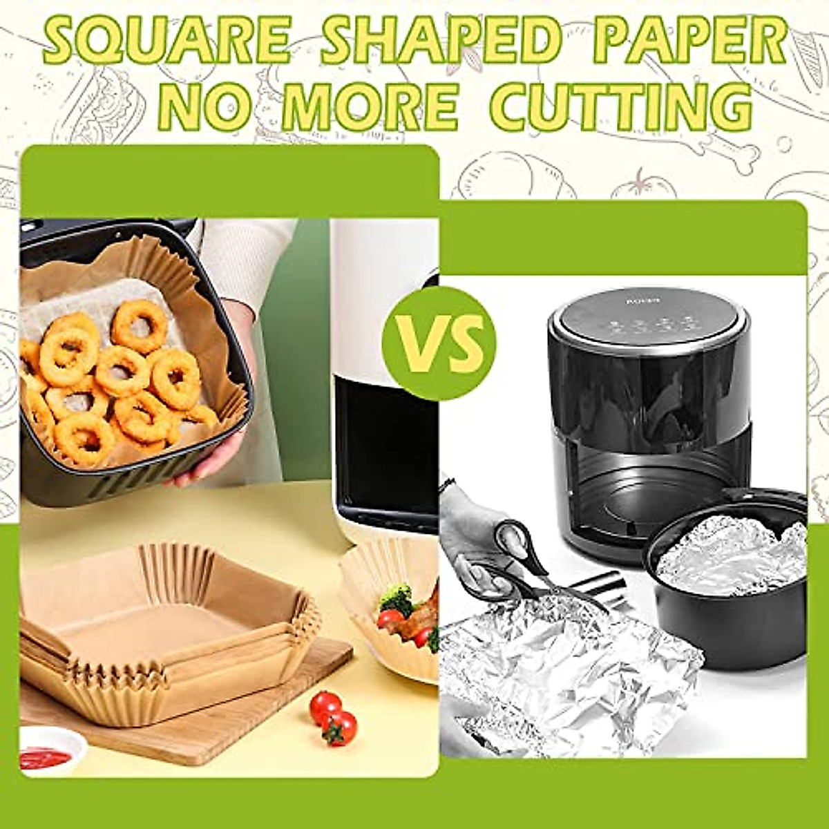 Air Fryer Disposable Paper Liner Square, 150Pcs 9 Inch Large Air Fryer Paper Liner, Non-stick Parchment Paper Pads Oil Resistant, Waterproof, Food Grade Baking Paper for Roasting Microwave