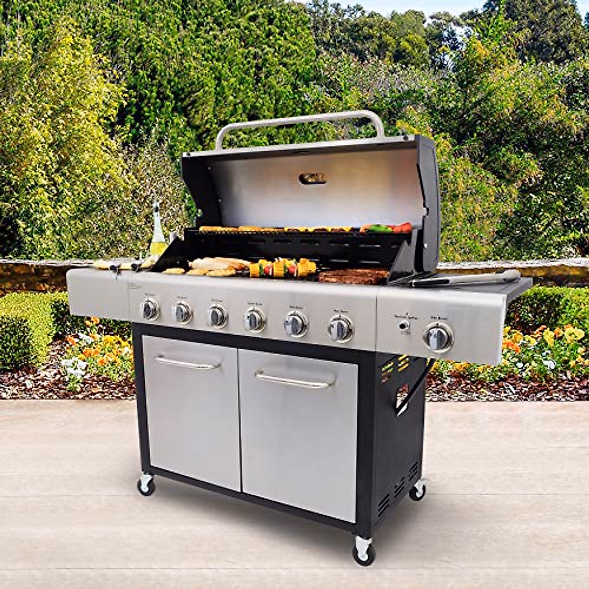 Kenmore PG-A40611S0L 6 Burner Cabinet Style Propane Gas BBQ Grill with Side Burner, 73000 Total BTU, Stainless Steel