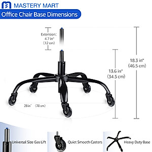 Mastery Mart Office Chair Base Replacement Bundles, Heavy Duty 352LBs, Reinforced to Repair Swivel Gaming Chair Bottom Part with 5 Premium Caster Wheels and Gas Lift Cylinder, 4.7'' Length Extension