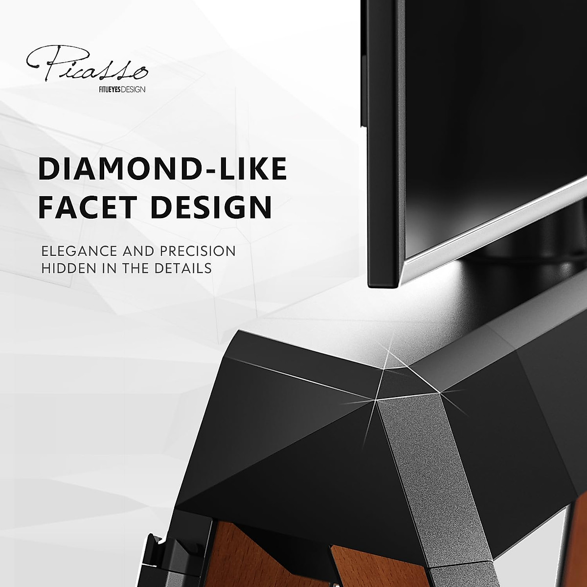 FITUEYES Design Modern TV Stand for 65 70 75 88 inch TV, Floor TV Stand with Cable Management, Easel TV Stand for LCD/LED Flat Curved Screens Wood Iron TV Furniture, Picasso Series