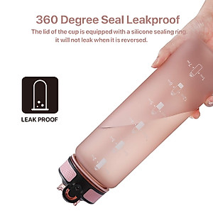 EYQ 32 oz Water Bottle with Time Marker, Carry Strap, Leak-Proof Tritan BPA-Free, Ensure You Drink Enough Water for Fitness, Gym, Camping, Outdoor Sports (Rose Pink)