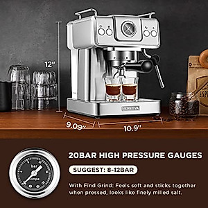 Neretva 20 Bar Espresso Machine, Expresso Coffee Machine With Milk Foaming Steam Wand, Espresso Latter and Cappuccino Maker, 1.8L Water Tank, For Home Barista
