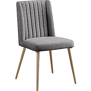 Meridian Furniture Eleanor Collection Modern | Contemporary Linen Upholstered Dining Chair with Channel Tufted Wing Back and Brushed Gold Legs, Set of 2, 20" W x 23.5" D x 35.5" H, Grey