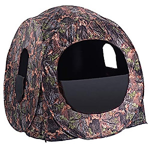 GYMAX Hunting Blind, 3 Persons Pop Up Ground Blind with Hub System, Carry Bag for Deer & Turkey, Camo Hunting Tent with 360 Degree View See Through Portable Durable Deer Blind