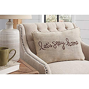 Signature Design by Ashley "Let's Stay Home" Scripted Throw Pillow, 22 x 16 Inches, Beige