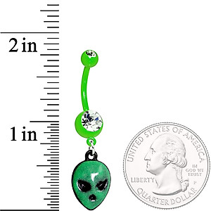 Body Candy Green Plated Steel Navel Ring Piercing Glow in the Dark Alien Dangle Belly Button Ring