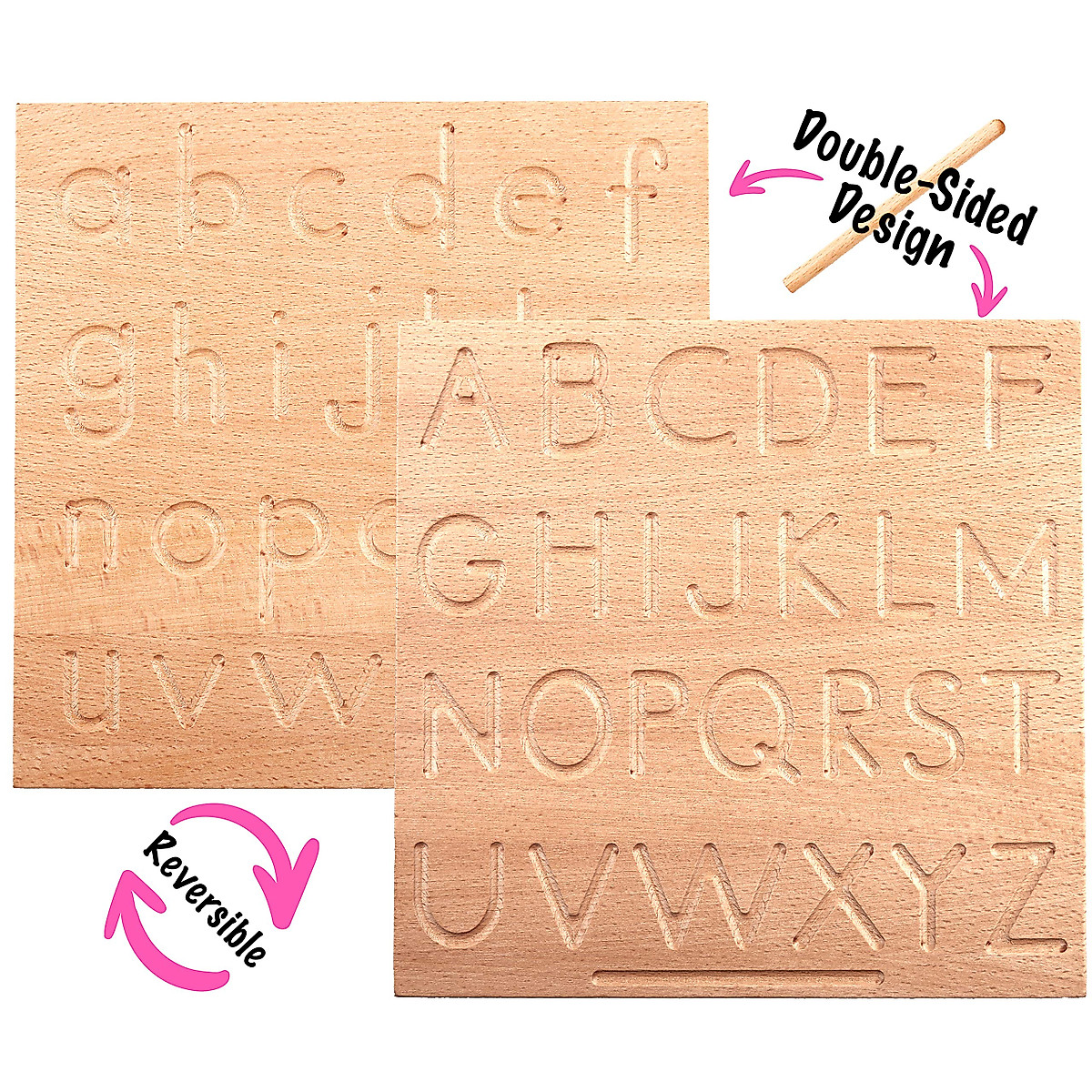 Montessori Mama Alphabet Tracing Board | Learn to Write Letter Boards | Educational Toys Preschool Learning | Reversible Wooden Letters Alphabet Toys