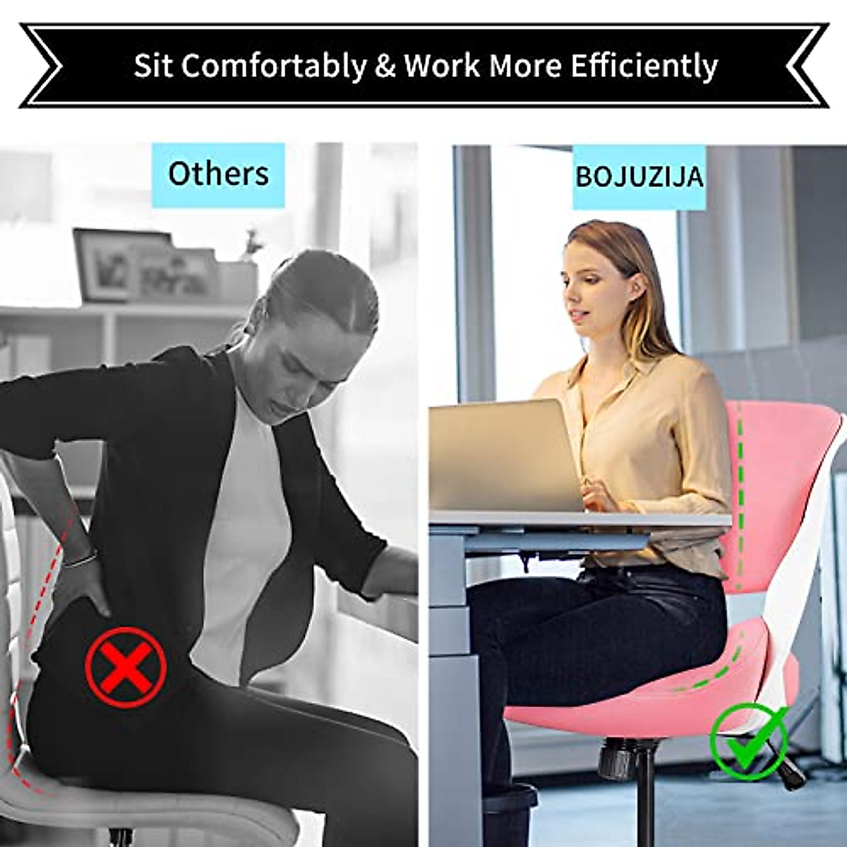 BOJUZIJA Drafting Tall Office Standing Computer Desk Chair with Foot Rest- Lumbar Support& Waist Support Function for Office &Home (Pink)