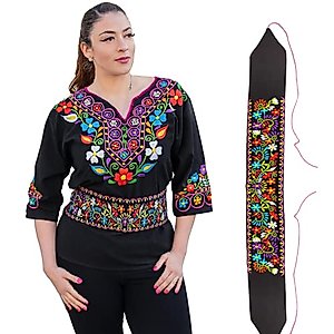 Cuitáxi Traditional Embroidered Mexican belt for women adjustable - Cinturones de mujer bordados hecho en mexico - mexican belt sash - women's belt embroidered