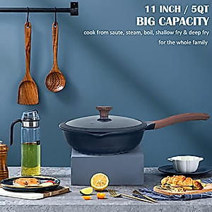 Vinchef Nonstick Deep Frying Pan Skillet with Lid, 11in/5Qt Saute Pan, German 3C+ Ceramic Coating Technology, Heat Indicator, Induction Compatible