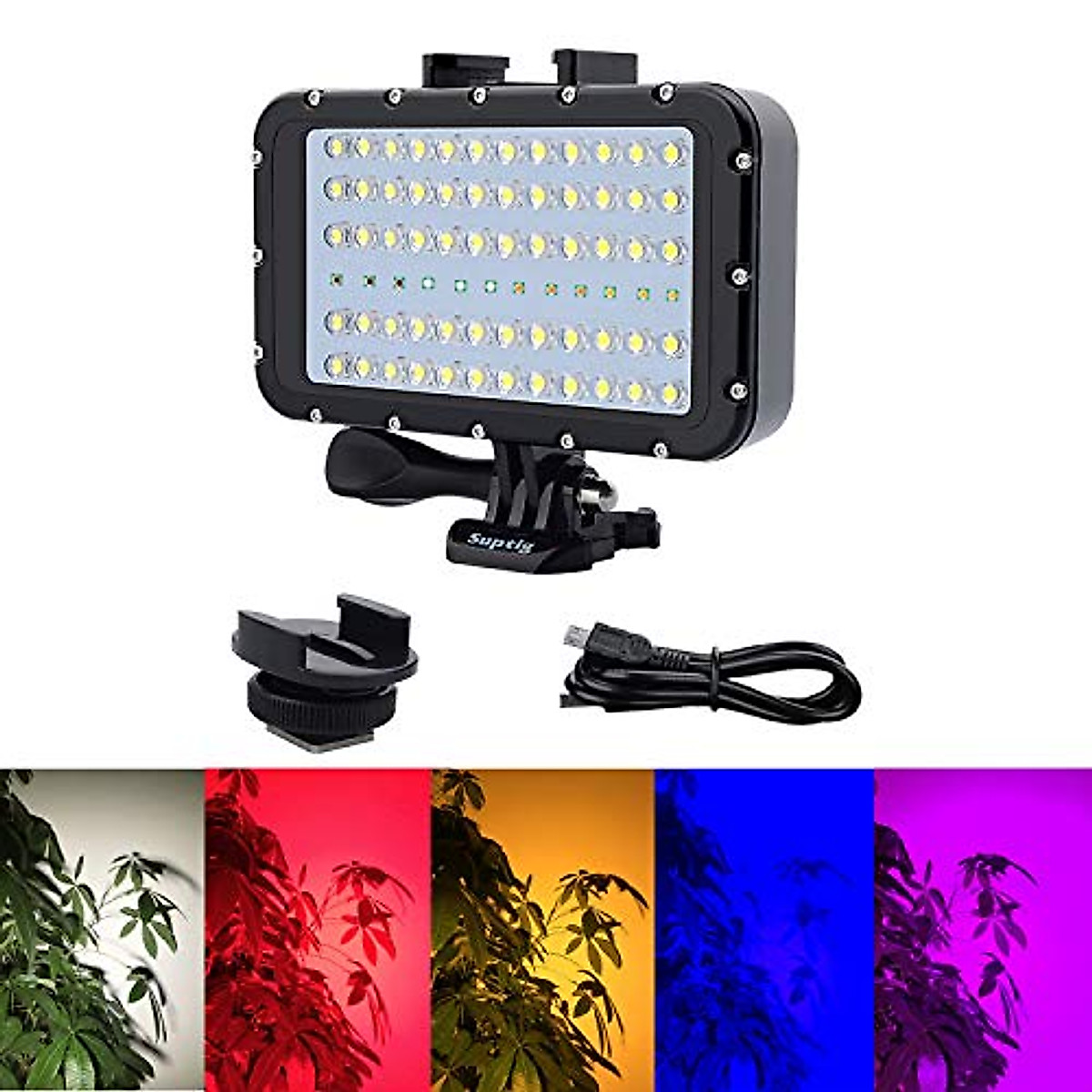 Suptig Video Lighting Dive Light Underwater Lights 72 Led Lights Compatible for Gopro Canon Nikon Pentax Panasonic Sony Samsung SLR Cameras 5 Kinds of Illuminating Colors Waterproof 147ft(45m)