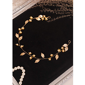 Kercisbeauty Gold Leaf Headband for Women Wedding Bridal Boho Hair Piece Dainty Hair Accessories for Special Occasion