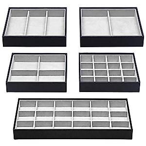 ORIGIA Magic Stackable Jewelry Trays Closet Dresser Drawer Organizer for Accessories, Gadgets & Cosmetics, Storage Display Showcase Holder Box, Set of 5