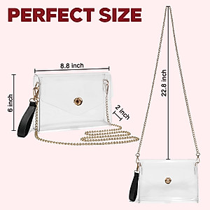 YikuStyle Clear Purse Stadium Approved,Small Clear Crossbody Bag for Women,See Through Handbag Clutch Shoulder Bag(Gold Chain)