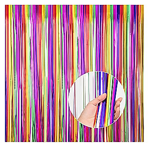2 Pack Fiesta Party Decorations Rainbow Metallic Foil Fringe Curtain Backdrop Mexican Fiesta Party Streamer Colorful Backdrop Cinco De Mayo Taco Wedding Birthday Party Supplies,3.3 X6.5FT