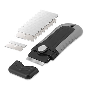 Gomake Razor Blade Scraper Tool with Blade Storage Container, Glass Cooktop Stove Scraper with 10PCS Stainless Steel Blades for Glass Clean,Paint,Old Label,Decal Sticker,Adhesive Remover-Grey
