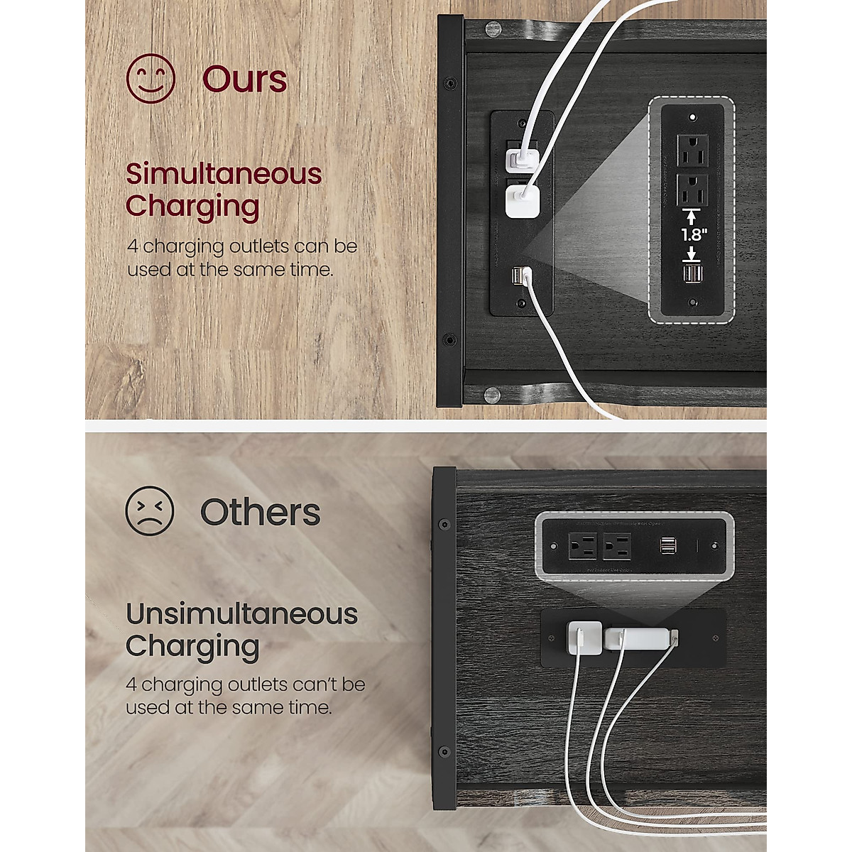 VASAGLE Side Table with Storage, End Table with USB Ports and Outlets, Nightstand with Charging Station, Fabric Bags, for Living Room, Bedroom, Ebonized Oak Finish and Black ULET310B42