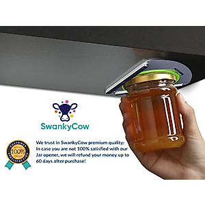 SWANKYCOW - Undercounter Stainless Steel Jar Opener & Bottle Cap Opener for Weak Hands or Seniors -Bonus Jar Opener Gripper Pads included - One Handed Jar Opener Gripper