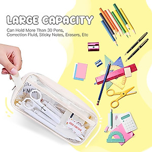 TOUCHCLOUD Large Capacity Pencil Case, Clear Handheld Multifunction Pencil Pouch Simple Stationery Bag Aesthetic Pen Bag for School Teen Girl Boy Office Adult