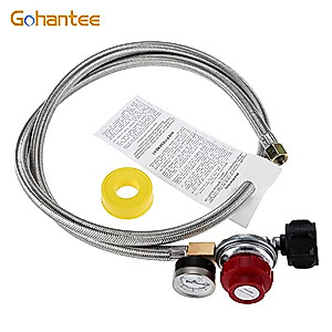 gohantee 5 Foot 0-30 PSI High Pressure Adjustable Propane Regulator with Gauge Hose & Yellow Gas Line Thread Tape for Burner and Forge