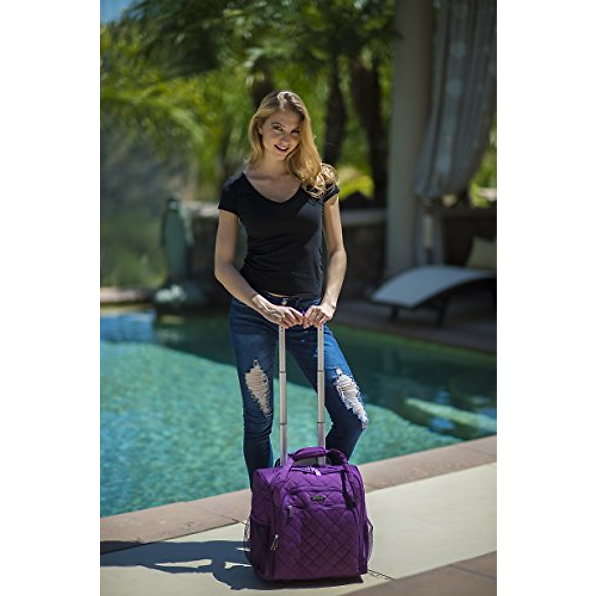 Rockland Melrose Upright Wheeled Underseater Carry-On Luggage, Purple, 15-Inch
