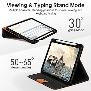 KingBlanc for iPad Pro 12.9 Case 6th/5th/4th/3rd Generation (2022/2021/2020) with Pencil Holder, PU Leather Smart Stand Cover, Auto Sleep/Wake, Apple Pencil2 Charging, Multi-Angle for Typing, Brown