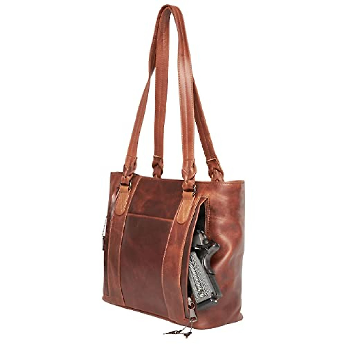 Lady Conceal Concealed Carry Peyton Leather Tote (Cognac)
