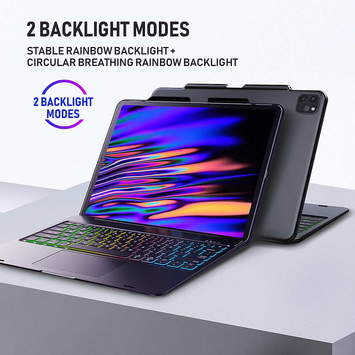 Touchpad Keyboard Case for iPad Pro 12.9 inch 2021 5th Generation / 2020 4th Gen / 2018 3rd Gen, iPad Pro 12.9 Case with Wireless Bluetooth Backlight Keyboard - Pencil Holder Included (Black)