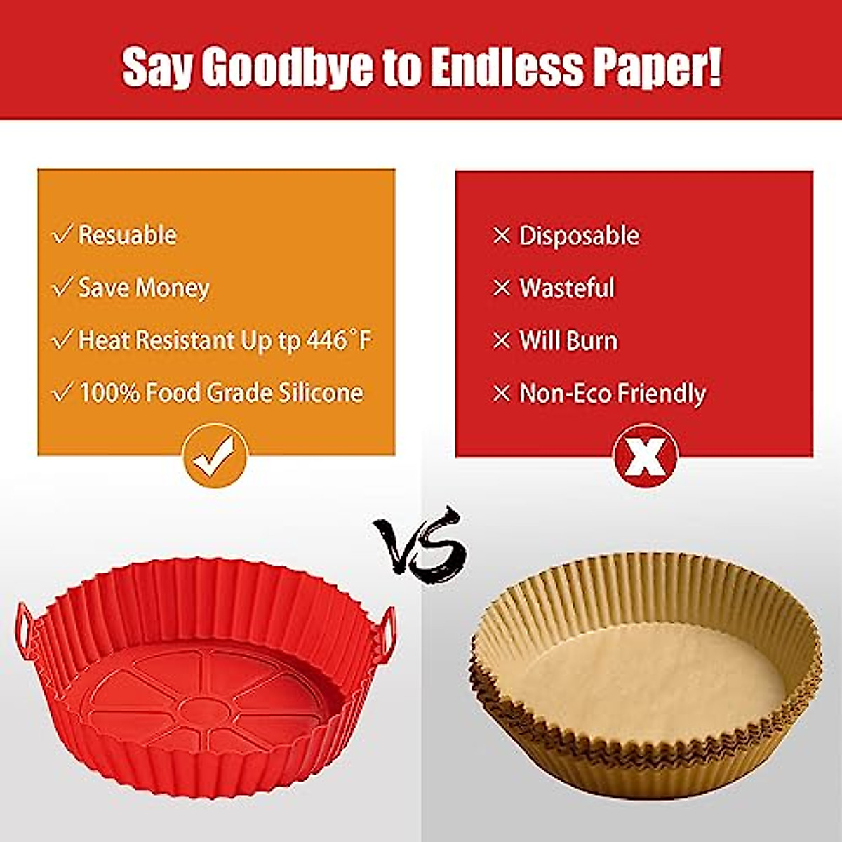 3 Pack Air Fryer Silicone Liners-Zmerob Reusable Silicone Bowl Basket for 3 to 5 QT Ninja Air Fryer, Food Grade Airfryer Basket Bowl Pot,Baking Tray Cooking Oven Accessories(Top 8in / Bottom 6.75in)