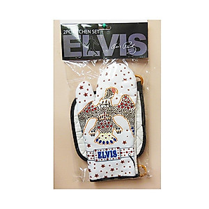 Elvis Pot Holder Oven Mitt Set White Jumpsuit