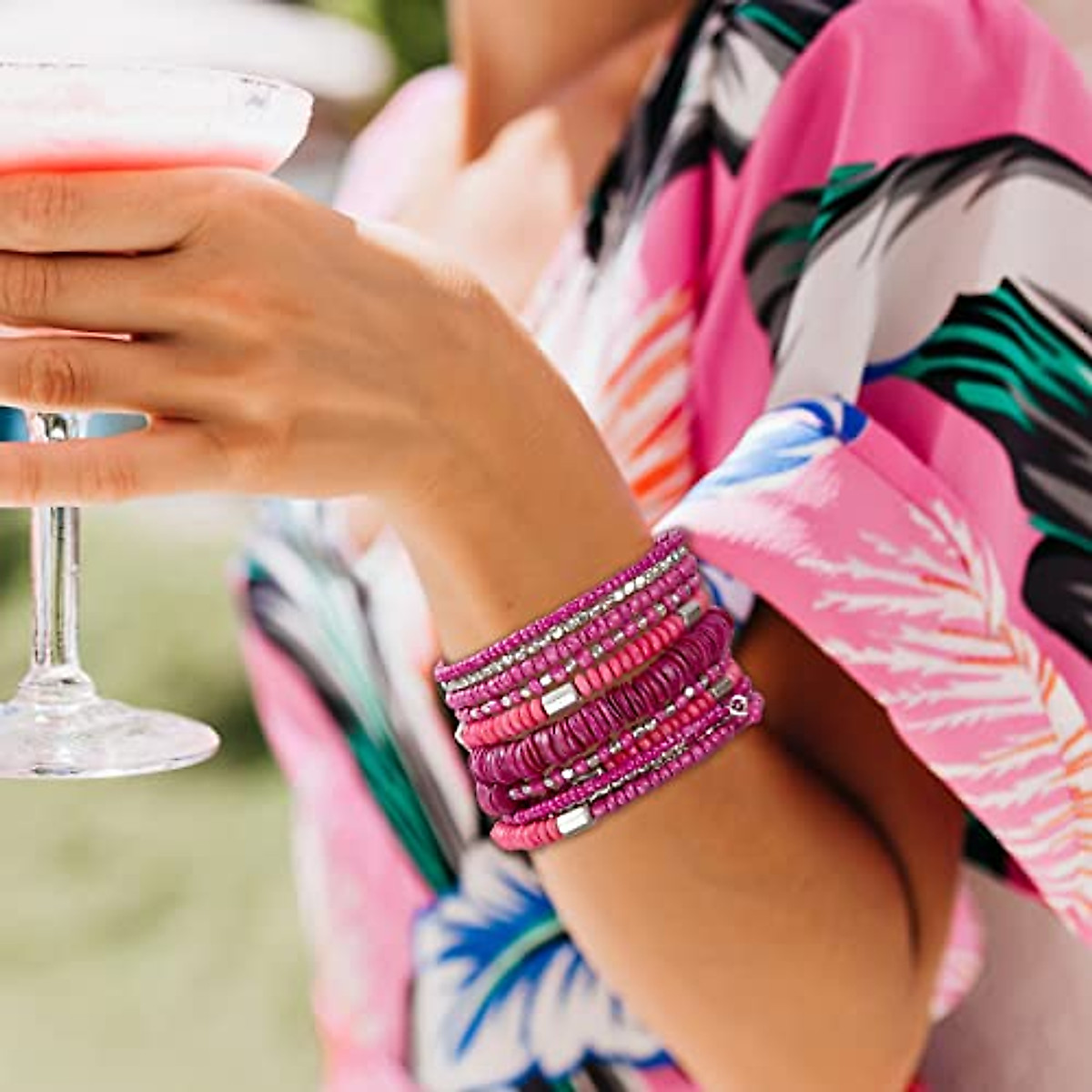 SPUNKYsoul Handmade Bohemian Coil in Shocking Hot Pink and Silver Bracelet for Women Collection