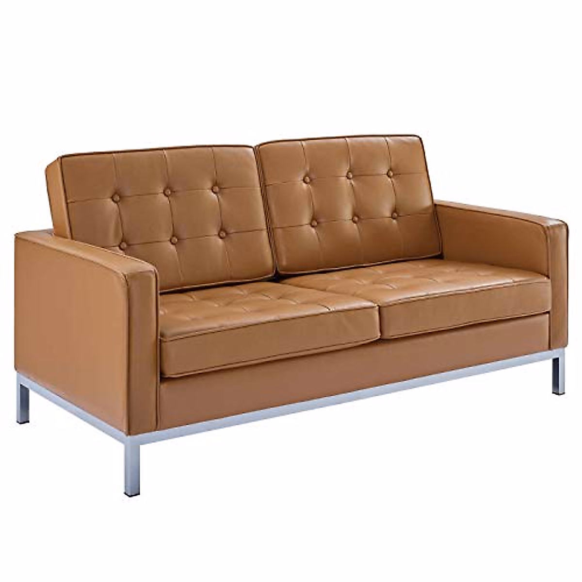 Modway Loft Upholstered Leather Mid-Century Modern Loveseat in Tan