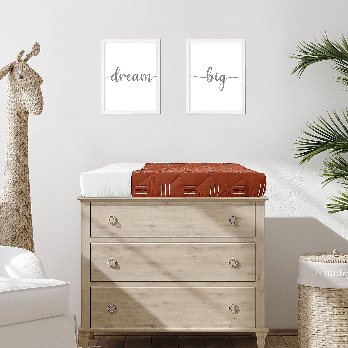 Sweet Jojo Designs Rust Boho Mudcloth Boy or Girl Baby Nursery Changing Pad Cover - Orange and White Bohemian Woodland Tribal Southwest Mud Cloth Hatch Gender Neutral Triple Line