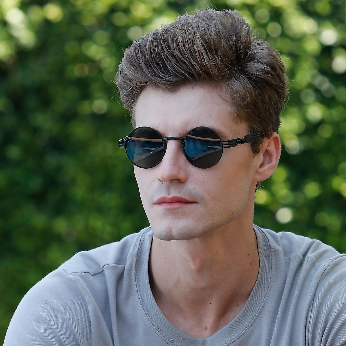 Dollger Black Round Sunglasses Retro Vintage Steampunk Sunglasses for Men