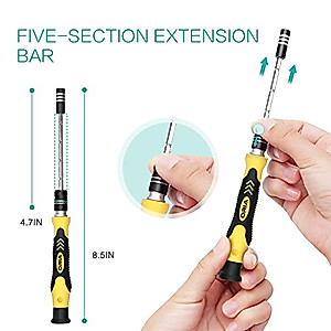 ORIA Precision Screwdriver Kit, 60 in 1 with 56 Bits Screwdriver Set, Magnetic Driver Kit with Flexible Shaft, Extension Rod for Mobile Phone, Smartphone, Game Console, Tablet, PC, Yellow