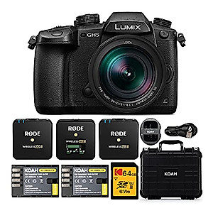 Panasonic LUMIX DC-GH5LK GH5 4K Mirrorless Camera with Leica DG 12-60mm Lens with Rode Microphones Wireless GO II Wireless Mic System and Accessory Bundle (5 Items)