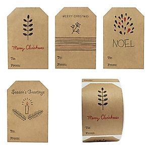 Natural Kraft Simple Christmas Gift Tags Holiday Present Stickers 2 x 3 Inch 25 Total Adhesive Labels