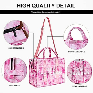 JQAliMOVV Canvas Tote Bag for Women - Travel Tote Bag Purse with Zipper Fashion Shoulder Crossbody Bag Handbag (Pink)