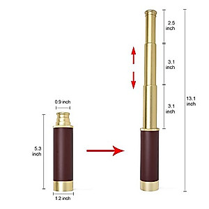 Pirate Monocular Telescope for Kids & Adults, Handheld Collapsible Brass Telescope 25x30 Zoomable Portable Pirate Spyglass for Cruise Ship Travel Watching Games Hiking Hunting and More