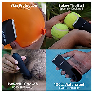 MENHOOD Groin Hair Trimmer for Men Cordless Waterproof Electric Ball Trimmer 1.0, Replaceable Ceramic Blade Heads, Ultimate Body Groomer Shaver for Pubic Hair, 150Min Run Time Trimmer