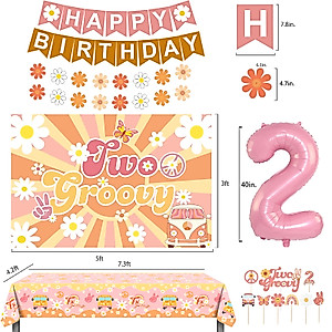 Tsoifu 120Pcs Two Groovy Party Decorations for Girl 2nd Birthday Daisy Party Decorations Daisy Backdrop Tablecloth and Balloon Garland Kit