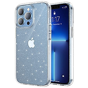 Compatible for iPhone 13 Pro Glitter Case Clear Crystal, Not Yellowing Shockproof Protection iPhone 13 Pro Glitter Case, Slim Thin Cover for Women & Girls 6.1P'', Sparkly Clear