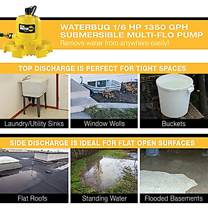 WAYNE WaterBUG 1/6 HP 1350 GPH Submersible Multi-Flo Technology-Water Removal and Transfer Pump, No Size, Yellow