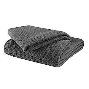 Glamburg 100% Cotton Thermal Blanket, Breathable Bed Blanket King Size, Soft Waffle Blanket, King Blanket, All Season Cotton Blanket, Charcoal