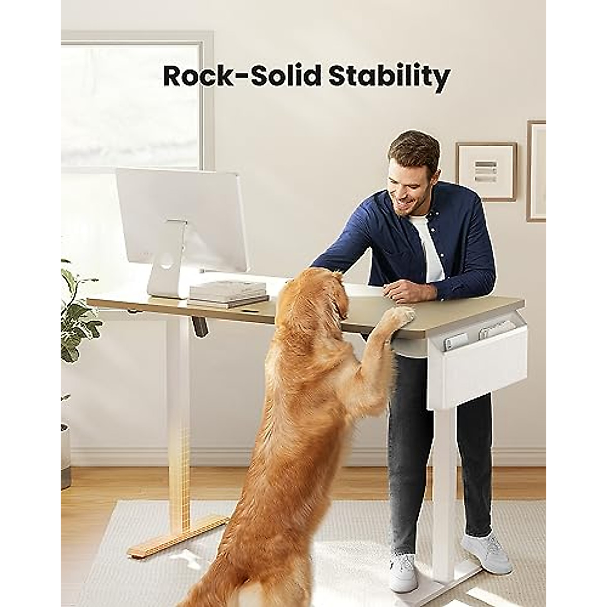 ErGear Standing Desk with Storage Pocket, 48 x 24 inch Height-Adjustable Standing Desk, Electric Standing Desk Workstation with Height Memory Presets for Home & Office, Natural Wood